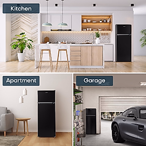 Upstreman 7.7 Cu.Ft. Refrigerator with Freezer, Double Door Refrigerator, Adjustable Thermostat, Large Capacity, Reversible Door Swing, Refrigerator for Apartment, Office, Dorm, Black（BD75）