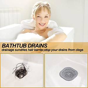 FNCMCNF Shower Drain Cover,Square Drain Cover,Silicone Shower Drain Hair Catcher with 4 Suction Cup,Durable and Not Easily De for Tub,Kitchen and Bathroom(Grey+Black) 2 Pack