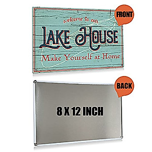 BEASTZHENG Rustic Welcome to Our Lake House Metal Tin Sign Wall Decor Farmhouse Beach Sign Gifts
