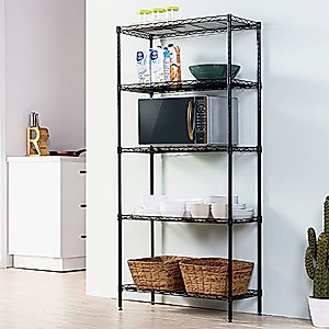 SUNNYSONG 5 Tier Metal Storage Shelves, Kitchen Storage Shelf,Metal Storage Shelves Unit Perfect for Laundry Bathroom Closet Shelves Microwave Stand (Black, (23.62 x 11.81 x 59.05))