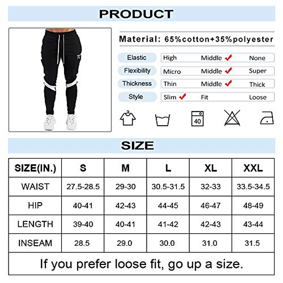 PIDOGYM Men's Track Pants,Slim Fit Athletic Sweatpants Joggers with Zipper Pockets Black