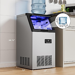 Commercial Ice Maker Machine 150LBS/24H, 2 Water Inlets Under Counter Ice Maker Stainless Steel with 33lbs Ice Storage Capacity, Freestanding Ice Maker