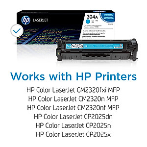 Original HP 304A Cyan Toner Cartridge | Works with HP Color LaserJet CM2320 MFP, HP Color LaserJet CP2025 Series | CC531A