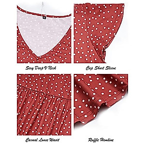 ULTRANICE Summer Sun Dresses for Women 2023 Casual Trendy V Neck Polka Dot Ruffle Mini Dress(Red,S)