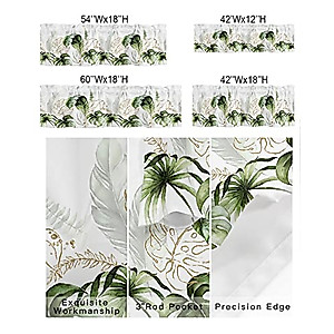 Curtain Valance for Windows Summer Tropical Monstera Leaves Kitchen Valances Rod Pocket Short Curtains,Green Plants Foliage Gold Powder on White Window Treatment Panel for Living Room 42x12in