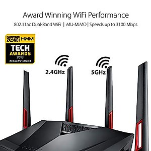 ASUS AC3100 WiFi Gaming Router (RT-AC88U) - Dual Band Gigabit Wireless Router, WTFast Game Accelerator, Streaming, AiMesh Compatible, Included Lifetime Internet Security, Adaptive QoS, MU-MIMO
