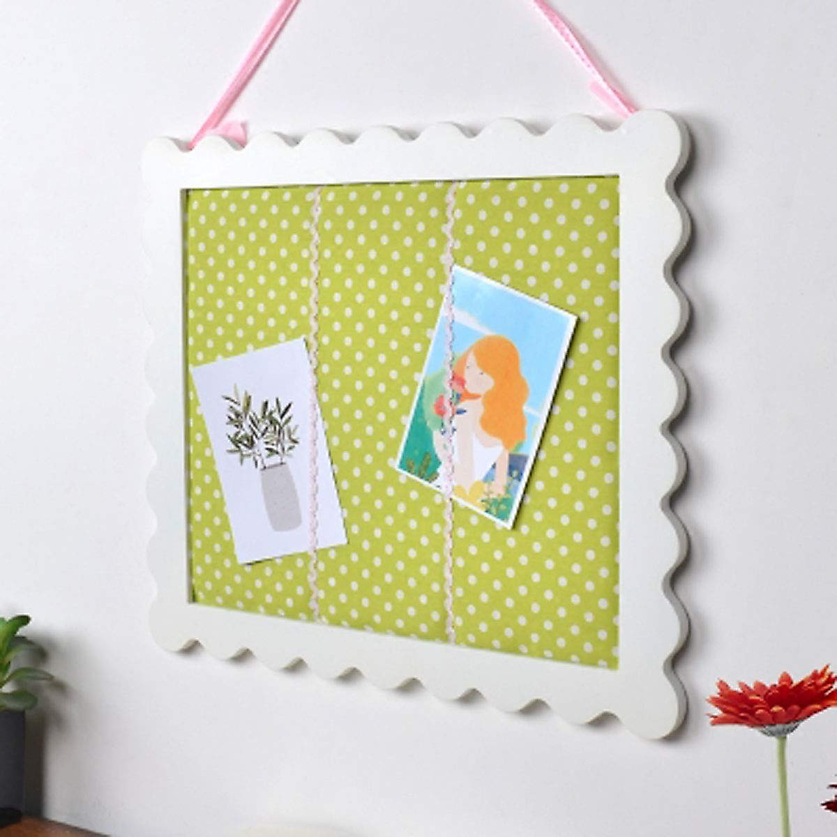 Toddler Room Decorative Memo Pad Polk Dots Fabric Memory/Memo Photo Bulletin Board for Nursery Room Kids Room Decor 17.7 x 15.7 Inches (Green)