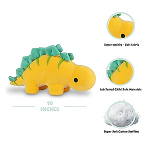 Avocatt Yellow Stegosaurus Dinosaur Plushie - 10 Inches Stuffed Animal Plush Dino - Plushy and Squishy Dinosaur with Soft Fabric and Stuffing - Cute Toy Gift for Boys and Girls