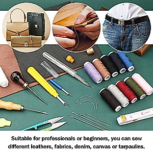 Upholstery Repair Sewing Kit, Heavy Duty Sewing Kit with Leather Sewing Needles, Curved Needles, Upholstery Thread, Sewing Awl, Seam Ripper, Leather Sewing Kit for Tent, Sofa, Canvas, Shoes, Carpet