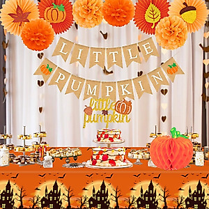 Kesfey 3 Packs Orange Halloween Tablecloth 54 x 108 Inches Scary Castle Ghost Pumpkin Table Cloth Disposable Waterproof Plastic Bat Spider Web Table Cover Trick or Treat for Halloween Party Dining
