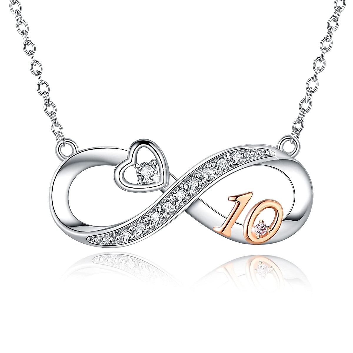 URMWMOO Number Necklace 925 Sterling Silver Infinity Love Heart Anniversary Pendant Necklaces Jewelry 10th Gifts Wedding Valentine Birthday Graduation Gift for Her