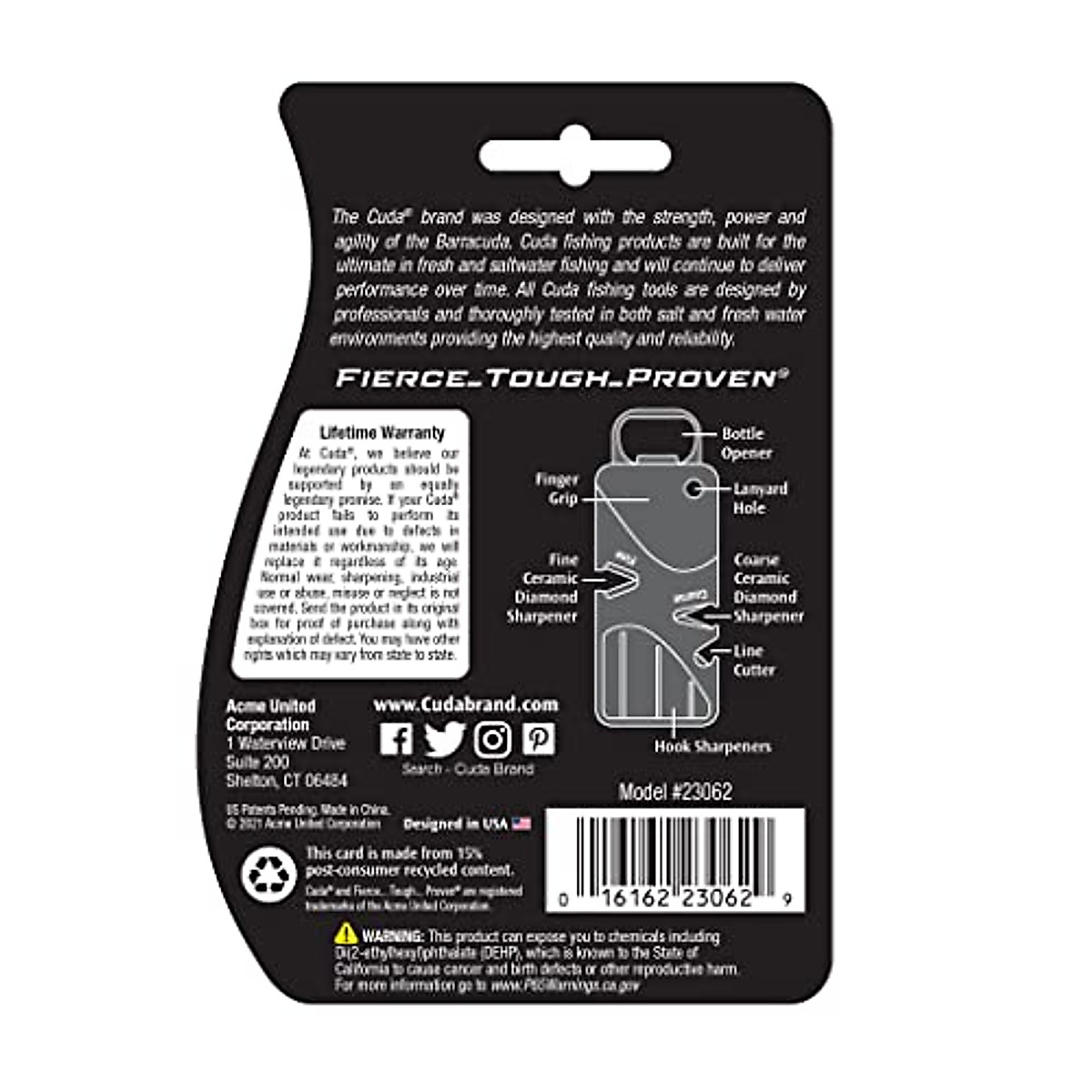 CUDA Diamond Pocket Sharpener #23062 | Compact Portable Sharpener with Integrated Line Cutter, Bottle Opener, & Hook Sharpening Grooves