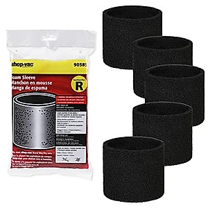 Shop-Vac 90585 Foam Sleeve Filter Replacements for Most Shop-Vac Wet/Dry Vacuum Cleaners 5 Gallon and Above, Replace Parts # 9058500, 5 Pack