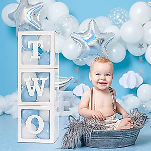 RUBFAC One Boxes for 1st Birthday, First Birthday Decoration for Boy, 3pcs Baby Shower Boxes with 24pcs Balloons ‘ONE’ ‘TWO’ Letters for Birthday Backdrop Photoshoot Props Anniversary