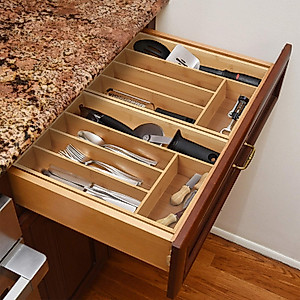 Bamboo Kitchen Drawer Organizer,Silverware Utensil Cutlery Tray, Drawer Divider with 5 Compartments,13.5" x 10" x 2.4"