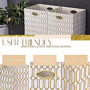 Fboxac Cube Storage Bins 13×13 Polyester Foldable Box with Handles, Collapsible Organization Basket Set of 4 Large Capacity Drawer for Closet Shelf Cabinet Bookcase Bedroom, White Gold