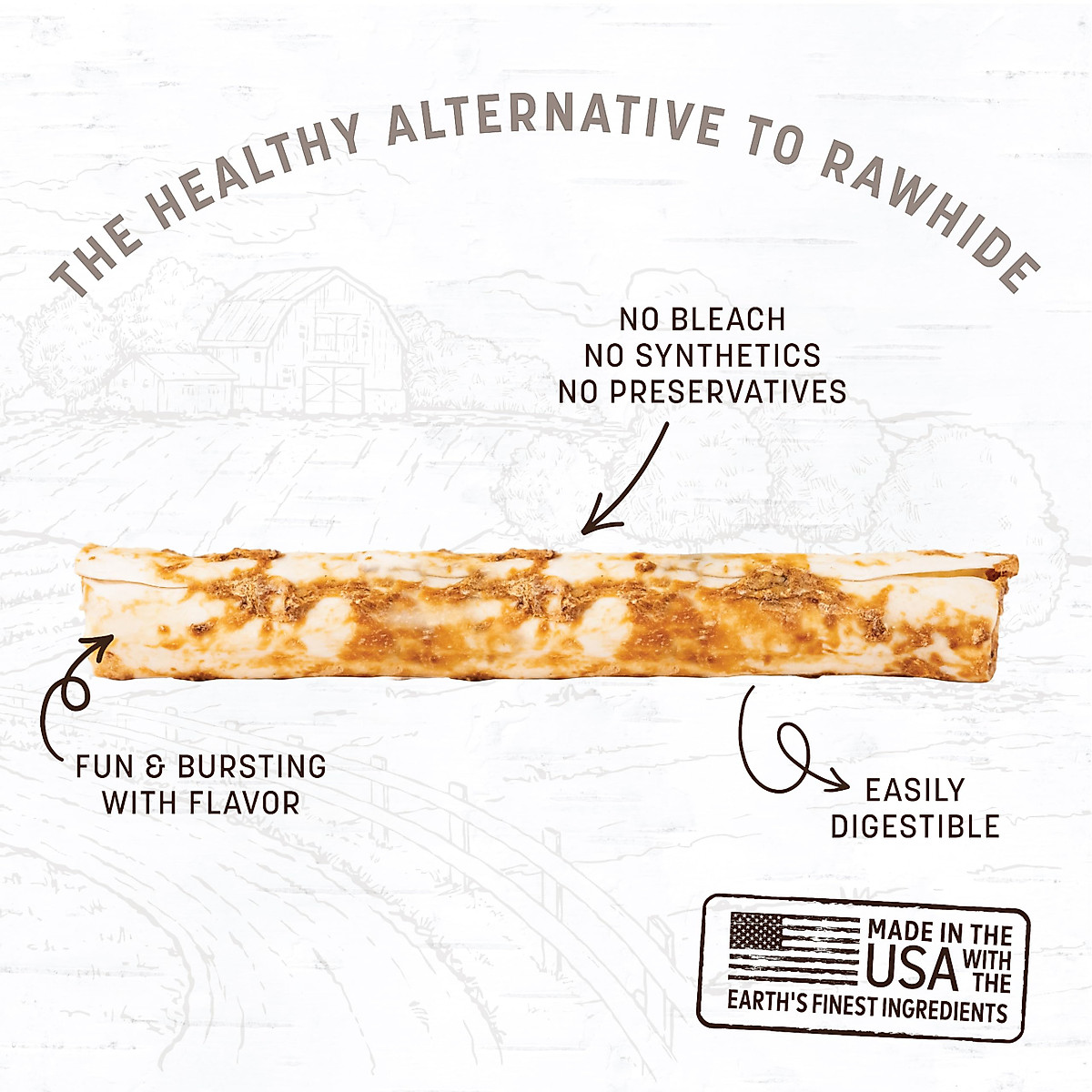 Earth Animal No Hide Large Beef Flavored Natural Rawhide Free Dog Chews Long Lasting Dog Chew Sticks | Dog Treats for Large Dogs | Great Dog Chews for Aggressive Chewers (1 Pack)