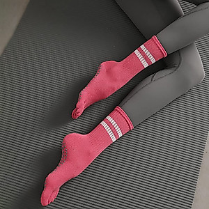 PIGOLDOG Yoga Socks For Women,Full Toe Non Slip Skid Socks,Mid-Calf Socks Socks for Yoga, Barre, Pilates, Dance, Ballet 1Pair (Pink)
