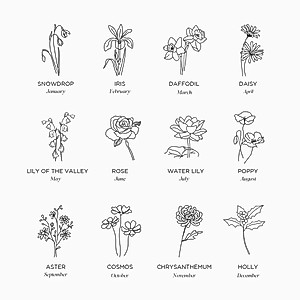 Story Jewellery Birth Month Flower Rings for Women, Gold Plated Engraved Signet Birth Month Floral Rings for Her, Non-Precious Metal, No Gemstone