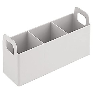 mDesign Plastic 3-Compartment Bathroom Organizer Storage Bin - Divided Makeup Caddy and Hair/Beauty Product Holder Tray - Perfect for Vanity, Counter, Cabinet - Lumiere Collection - 2 Pack, Light Gray