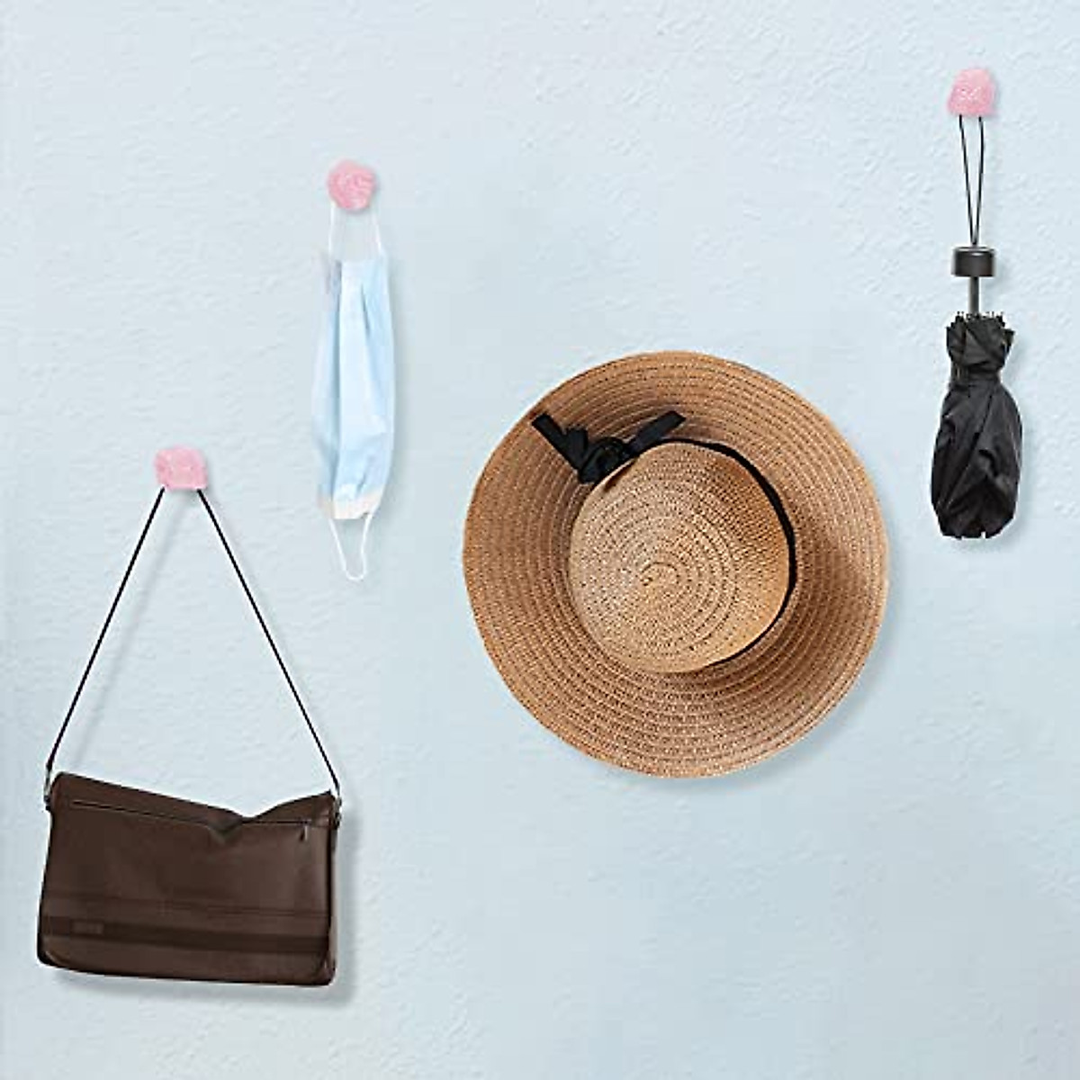Cozy Tower 4 Pcs Rose Quartz Wall Hooks Decorative, Hat Bag Hooks for Wall Gold Brass Hooks for Hanging Purse Crystal Curtain Tieback Hooks for Wall, Pink