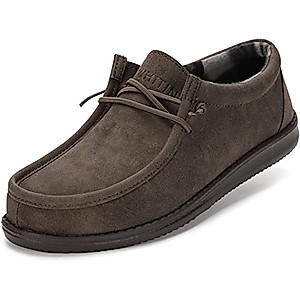 WHITIN Men's Slip on Loafers Suede Recycled Leather Boat Shoes Casual Deck Sneakers Size 13 Lightweight Winter Warm MOC Toe Walking Dark Brown 47