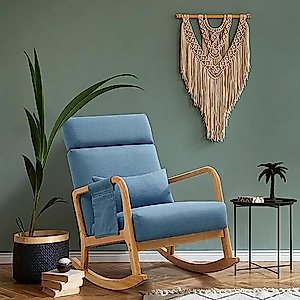 ABAKAN Rocking Chair Nursery Fabric Glider Rocker Living Room Chairs, Office Reading Armchairs with Solid Wood Frame, Side Pocket/Easy to Install(Blue)