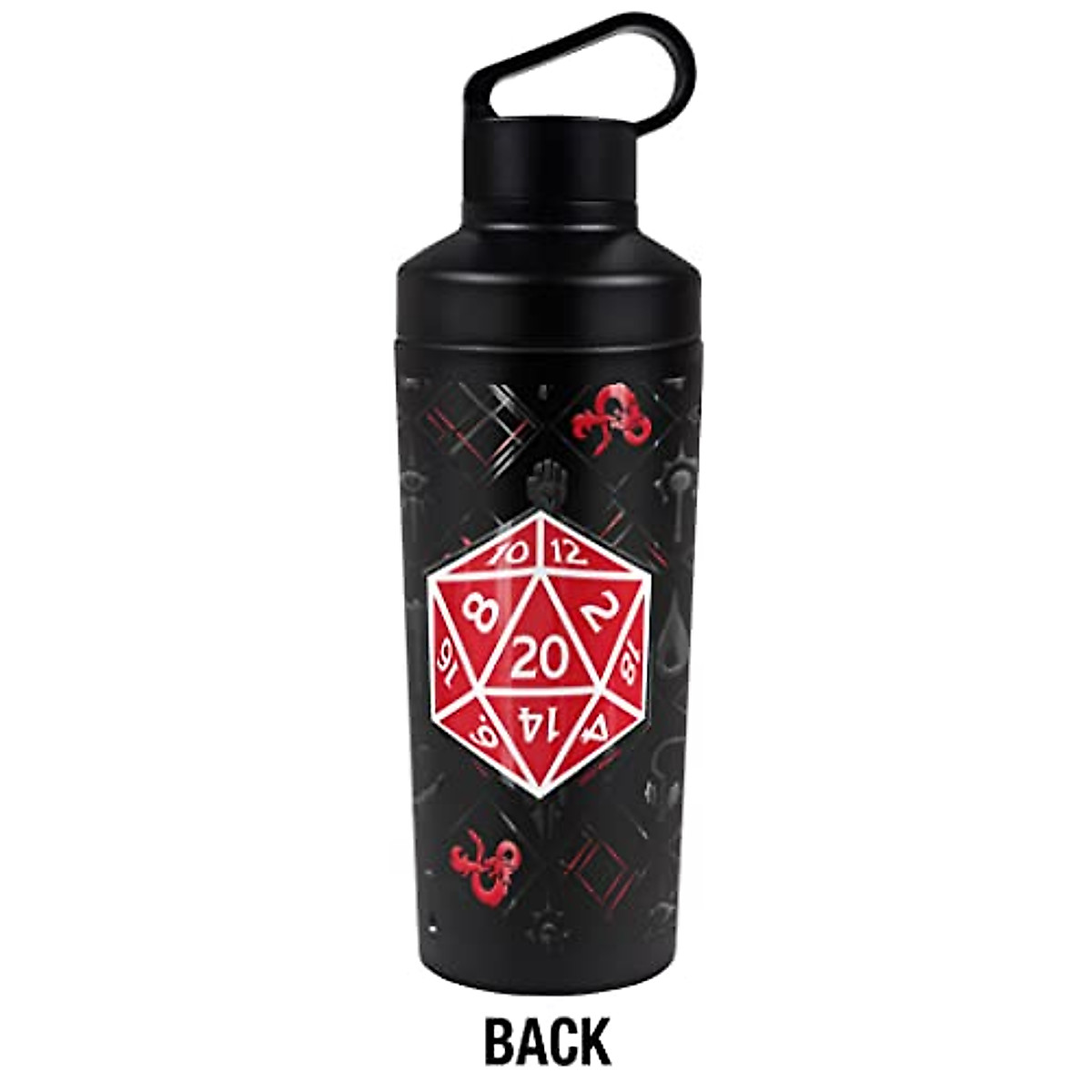 Dungeons & Dragons OFFICIAL D20 Pattern 18 oz Insulated Water Bottle, Leak Resistant, Vacuum Insulated Stainless Steel with 2-in-1 Loop Cap
