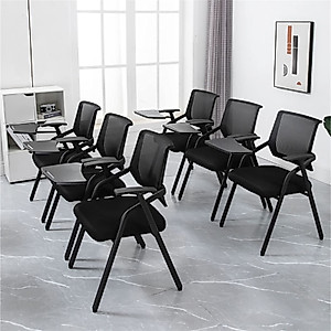 MEHWSUR Classroom Chair with Desk Attached,Folding Mesh Office Chairs with Lumbar Support,Tablet Arm Chair with Right Handed Flip-Up Tablet Arm,Mesh Guest Reception Stack Chairs (Color : Black)