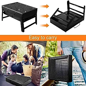 Barbecue Grill, Portable Folding Charcoal Barbecue Desk Tabletop Outdoor Stainless Steel Smoker BBQ for Picnic Garden Terrace Camping Travel