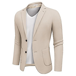 COOFANDY Men's Business Suit Jacket Stretch Knit Sport Coats Blazer Regular Fit Light Khaki