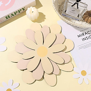 Thyle 6 Pcs Daisy Wall Decor Wooden Daisy Wall Art White Flowers Signs Hanging Plaque for Home Nursery Bedroom Farmhouse Bathroom Decorations Housewarming Gifts (Pink Style)