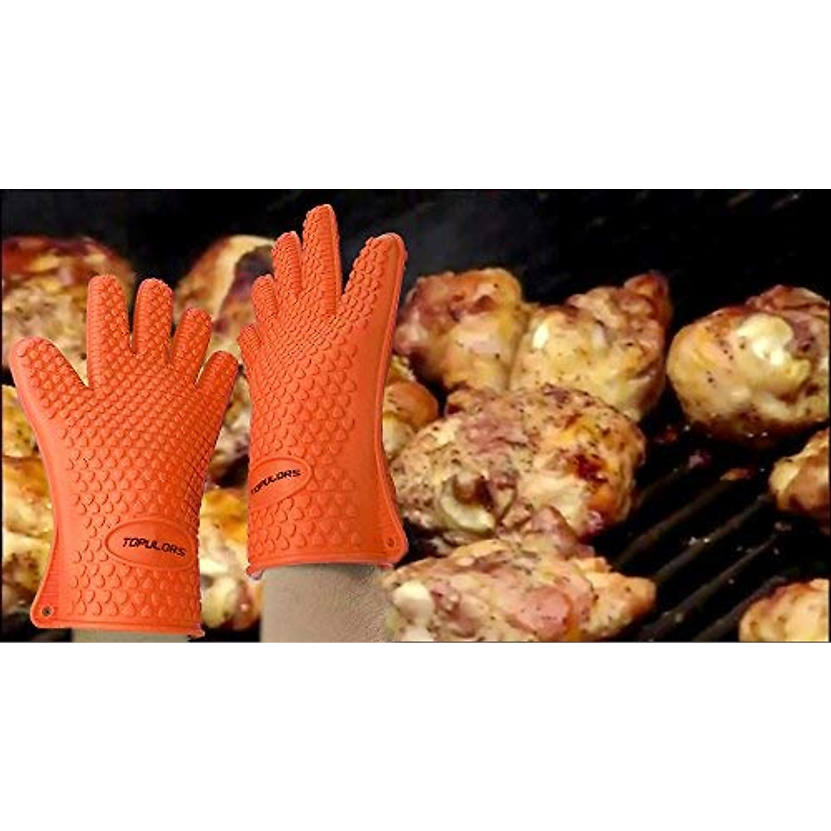 BBQ Grilling Gloves Oven Mitts Gloves for Cooking Baking Barbecue Potholder（Orange）