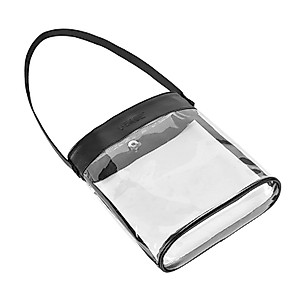 UEASE Clear Bucket Bag with Magnetic Buckle Closure Women PVC Shoulder Handbag for Stadium Approved (Black)