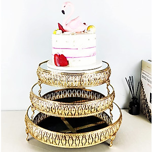 10 Inches 26cm Gold Round Mirror Cake Stand Cupcake Stands Metal Pedestal Holder with Crystals, Party Dessert Cheese Display Plate for Wedding Party Birthday Baby Shower Celebration Home Decoration