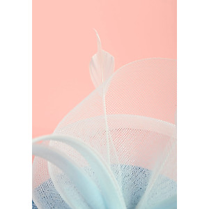 Zivyes Light Blue Tea Party Hat Feather Fascinators for Women Kentucky Derby Hats Wedding Church Pillbox Hat