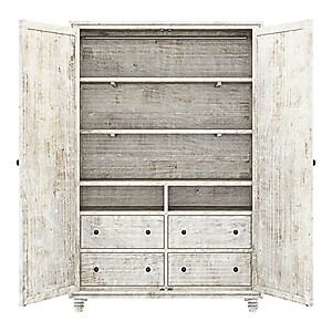 Khalifa Hand Carved Wardrobe Armoire - Weathered White Finish Mango Wood
