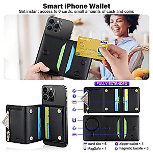 nuoku Designed for Magsafe Wallet, Trifold Leather Magnetic Card Holder for iPhone 14 Pro Max/14 Pro/14 Plus/14 and 13/12 Series, Not Compatible with 13/12 mini, Fit 6 Cards, Black