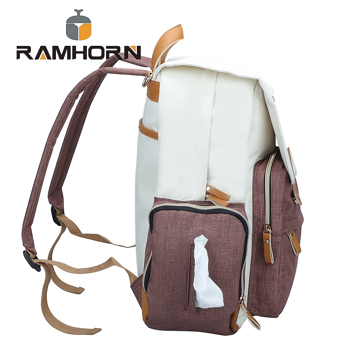 Ramhorn Diaper Bag Multifunction Travel Backpacks for Mom with Insulated Pockets and Laptop Compartment, brown