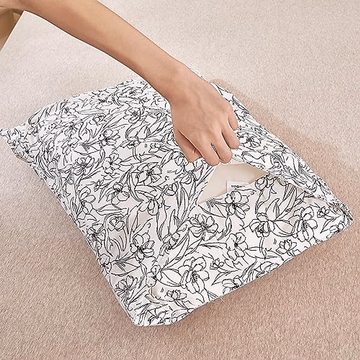 ECOCOTT 2 Pack Pillowcase Standard Size with White & Black Floral Pillow Cases Set, 100% Cotton Standard Pillow Covers Envelope Closure (Standard, 20"x26")