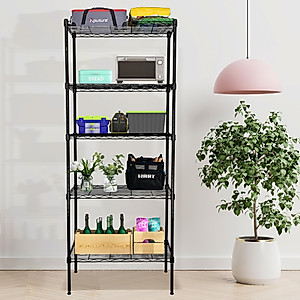 YIQIEDEY 5 Tier Shelf Display Shelf Garage Racks for Storage Garage Shelf with Adjustable Wire Shelving Unit Metal Shelf Garage Shelf for Laundry Bathroom Kitchen Pantry Closet(30" Lx14 Wx61 H,Black)
