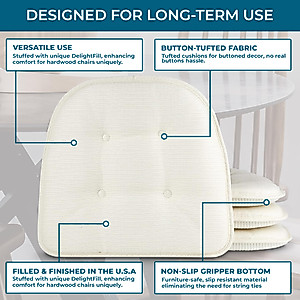 Klear Vu Omega Non-Slip Universal Chair Cushions for Dining Room, Kitchen and Office Use, U-Shaped Skid-Proof Seat Pad, 15x16 Inches 4 Pack Solid Ivory 4 Count
