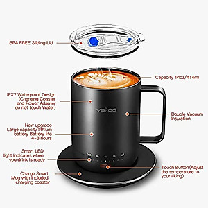 vsitoo S3 Pro Temperature Control Smart Mug, Coffee Mug Warmer for Desk Home Office, App Controlled Heated Coffee Cup, Self Heating Coffee Mug Improved Design- 14 oz