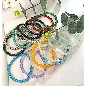 WAINIS 16PCS 6mm Gemstone Beaded Bracelets for Women Tiny Crushed Stone Crystal Bracelet Beaded Couples Stretch Unisex Stretch Bracelets Jewelry