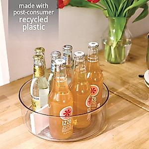 Rosanna Pansino x iDesign Recycled Plastic Divided Lazy Susan Turntable with Lid, Clear Bin/Marshmallow Divider, 10” D x 3.69” H