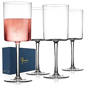 Square Wine Glasses Set of 4, Crystal Stemmed Modern Wine Glasses 16 Oz, Tall Thin Rim, Large Wine Glasses For Red and White Wine, Elegant Gifting Packaging, Dishwasher Safe. Snifter