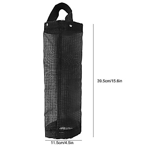 Bag Holder for Plastic Bags, Grocery Bag Holder Plastic Dispenser Foldable Breathable Washable Hanging Mesh Garbage Bag Organizer for Kitchen Plastic Bag Storage (Black L)
