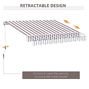 Outsunny 10' x 8' Retractable Awning, Patio Awnings, Sunshade Shelter w/Manual Crank Handle, UV & Water-Resistant Fabric and Aluminum Frame for Deck, Balcony, Yard, Coffee Stripes