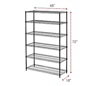 Alera NSF Certified 6-Shelf Wire Shelving Kit, 48w x 18d x 72h, Black Anthracite