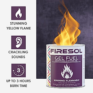Firesol 6 pack Gel Fuel Cans for Fire Bowl, Fireplace, Gel Fire, Tabletop Fire Bowls, Warming, Indoor & Outdoor